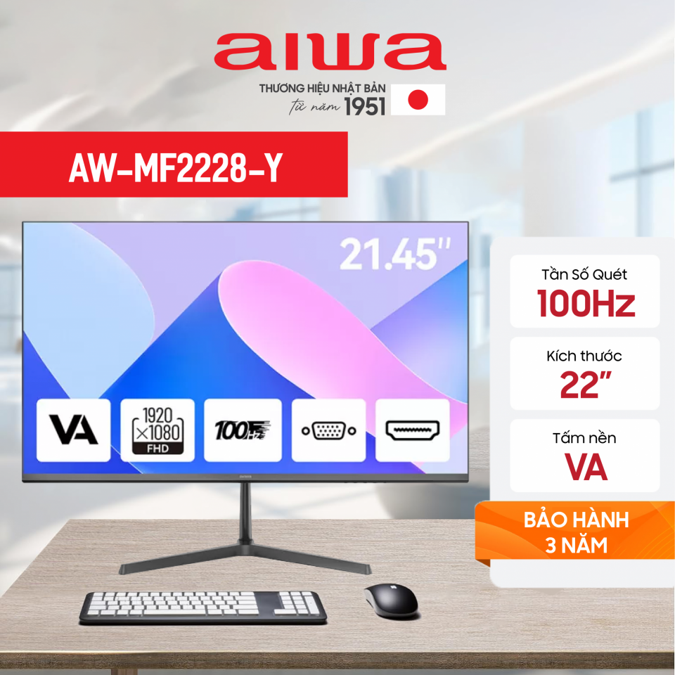 Màn hình Full HD AIWA AW-MF2228-Y 22inch/100hz/VA/5Ms Chân Y - BH 36 tháng.